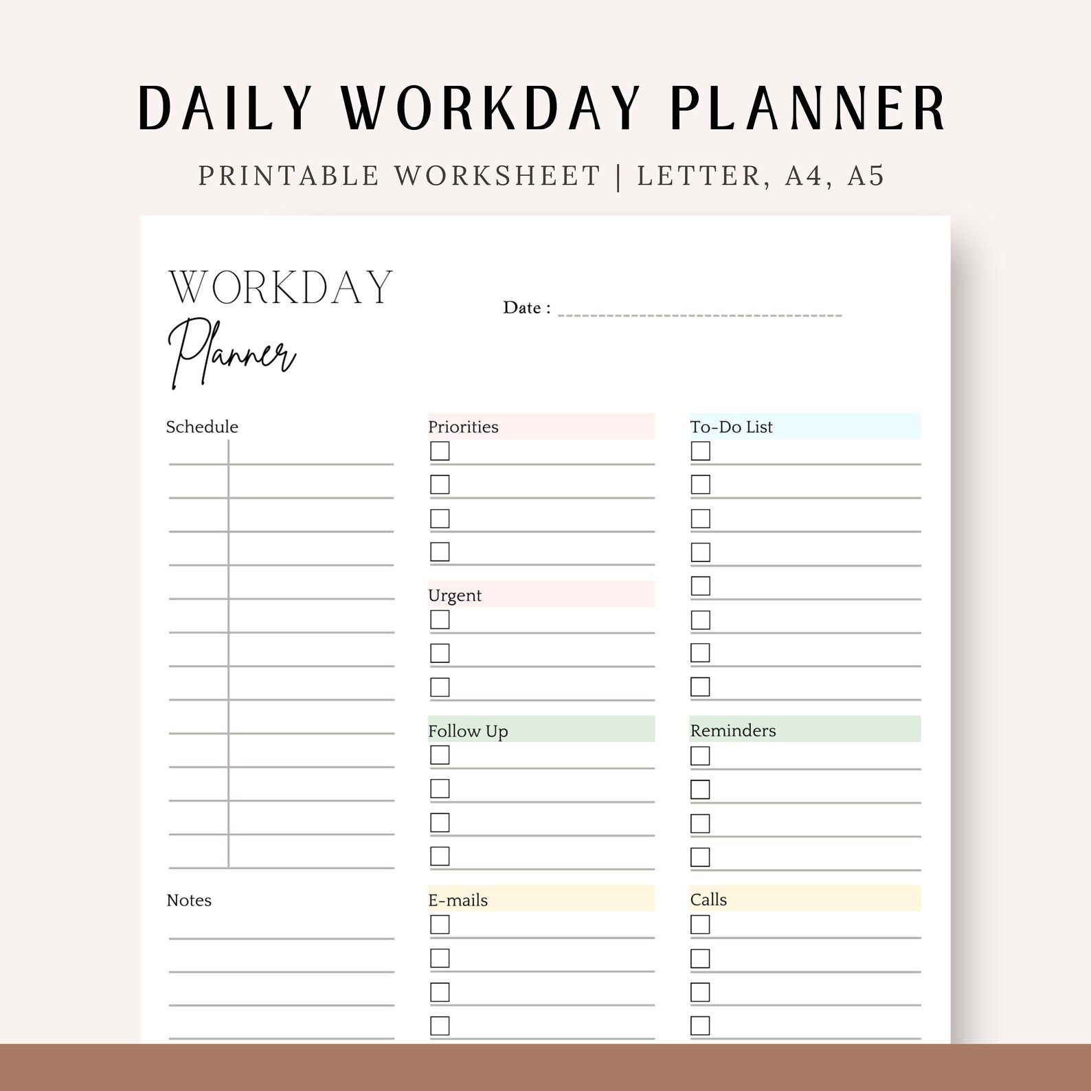 Daily Work Planner, Digital Download Printable, Work From Home ...
