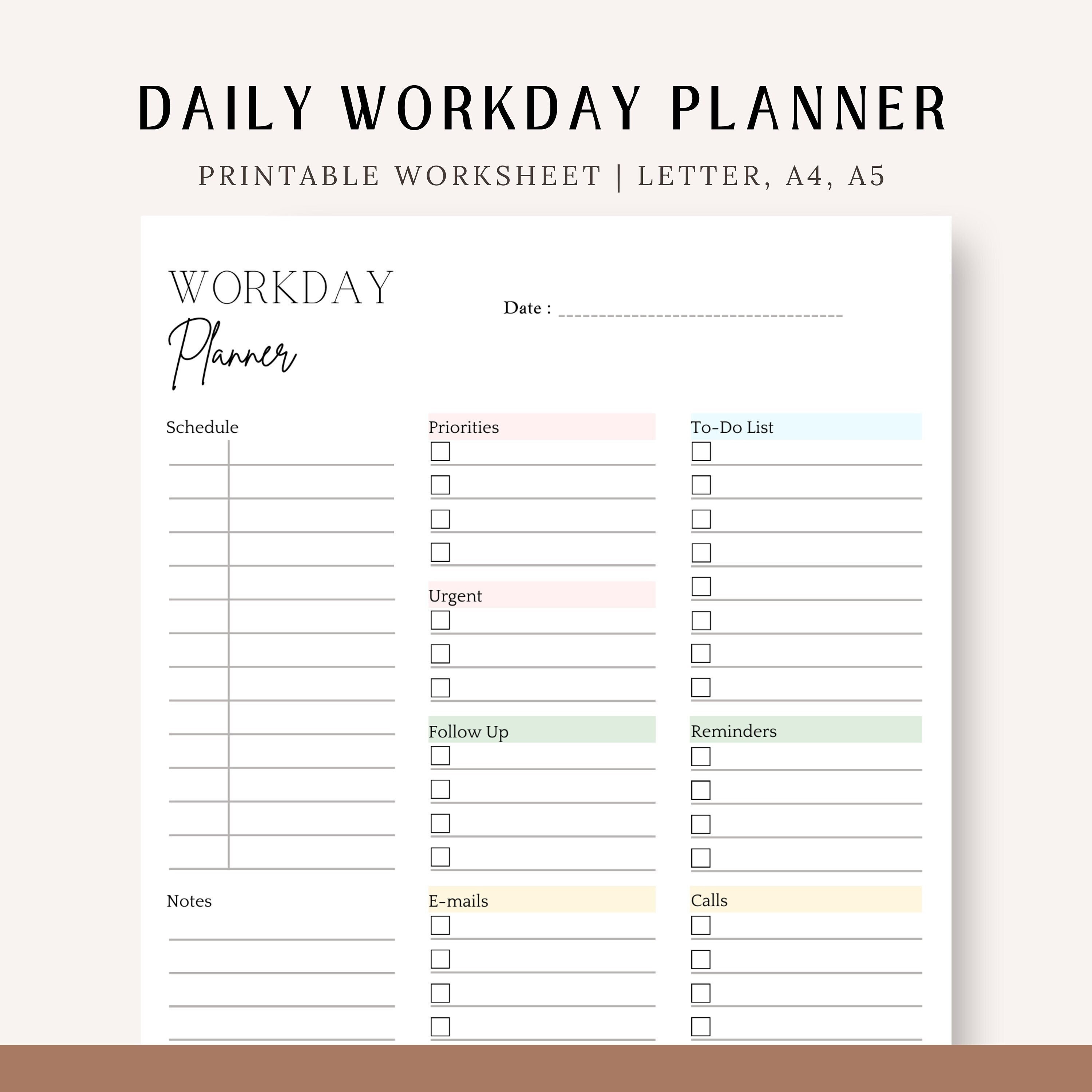 Daily Work Planner, Digital Download Printable, Work From Home ...