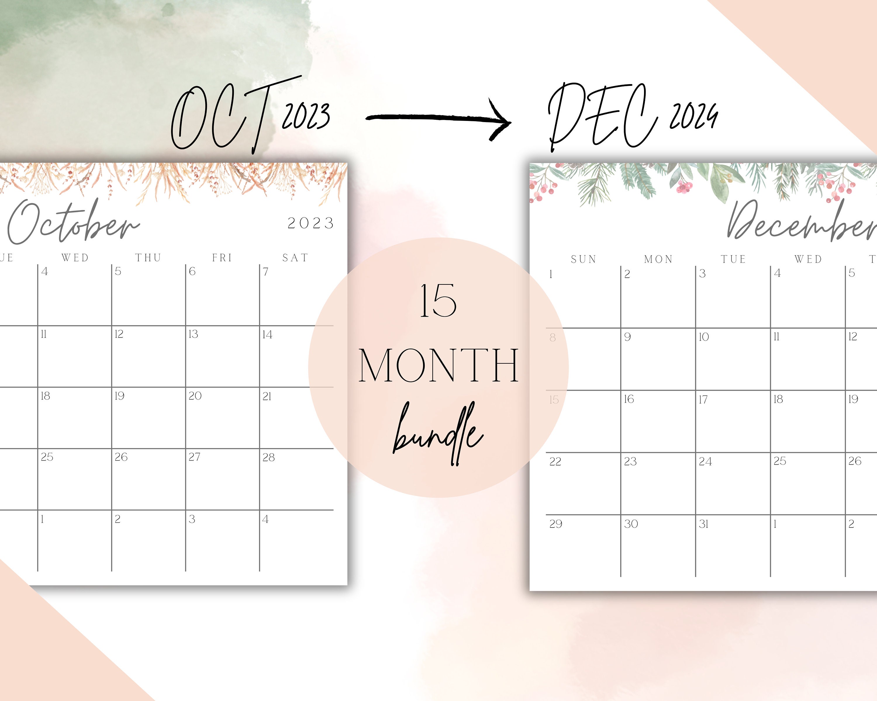 2023 + 2024 Calendars,printable Landscape Monthly Calendars,daily ...