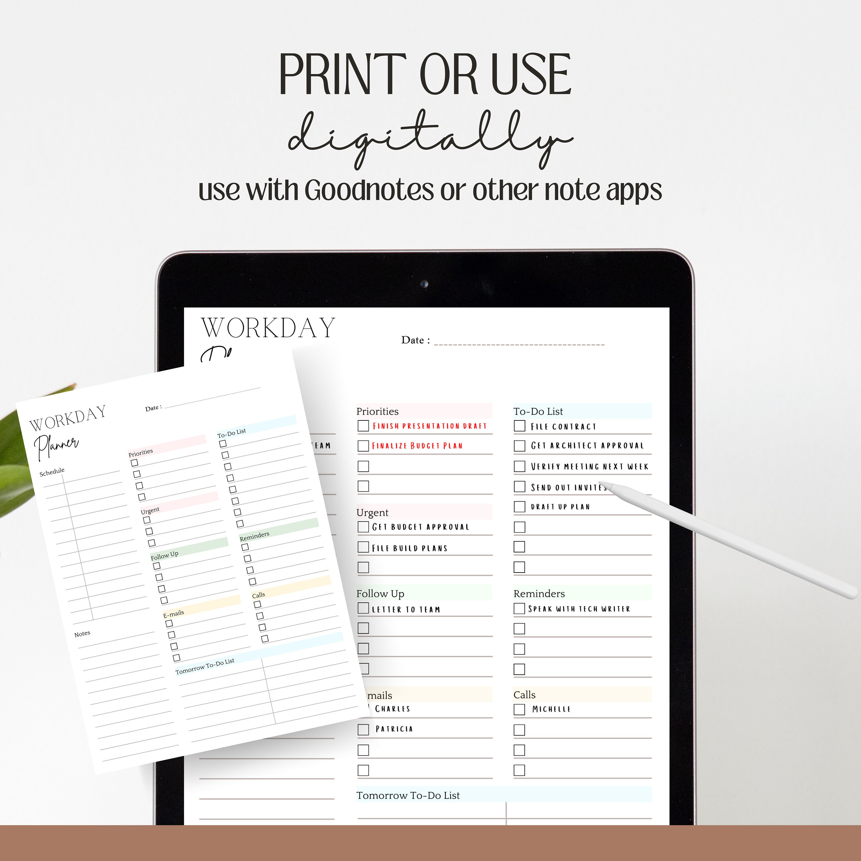Daily Work Planner, Digital Download Printable, Work From Home ...