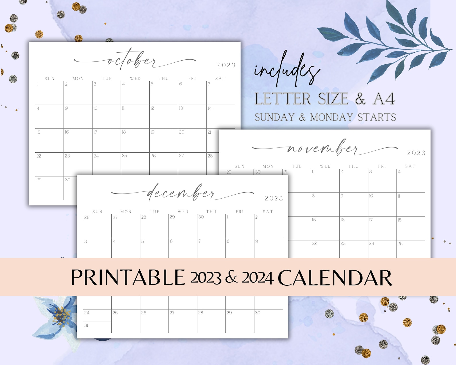 Printable Calendar 2023 2024, Horizontal Minimalist, Daily Planner ...