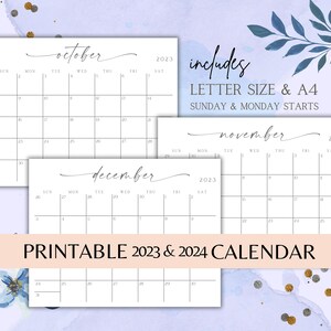 Printable Calendar 2023 2024, Horizontal Minimalist, Daily Planner ...