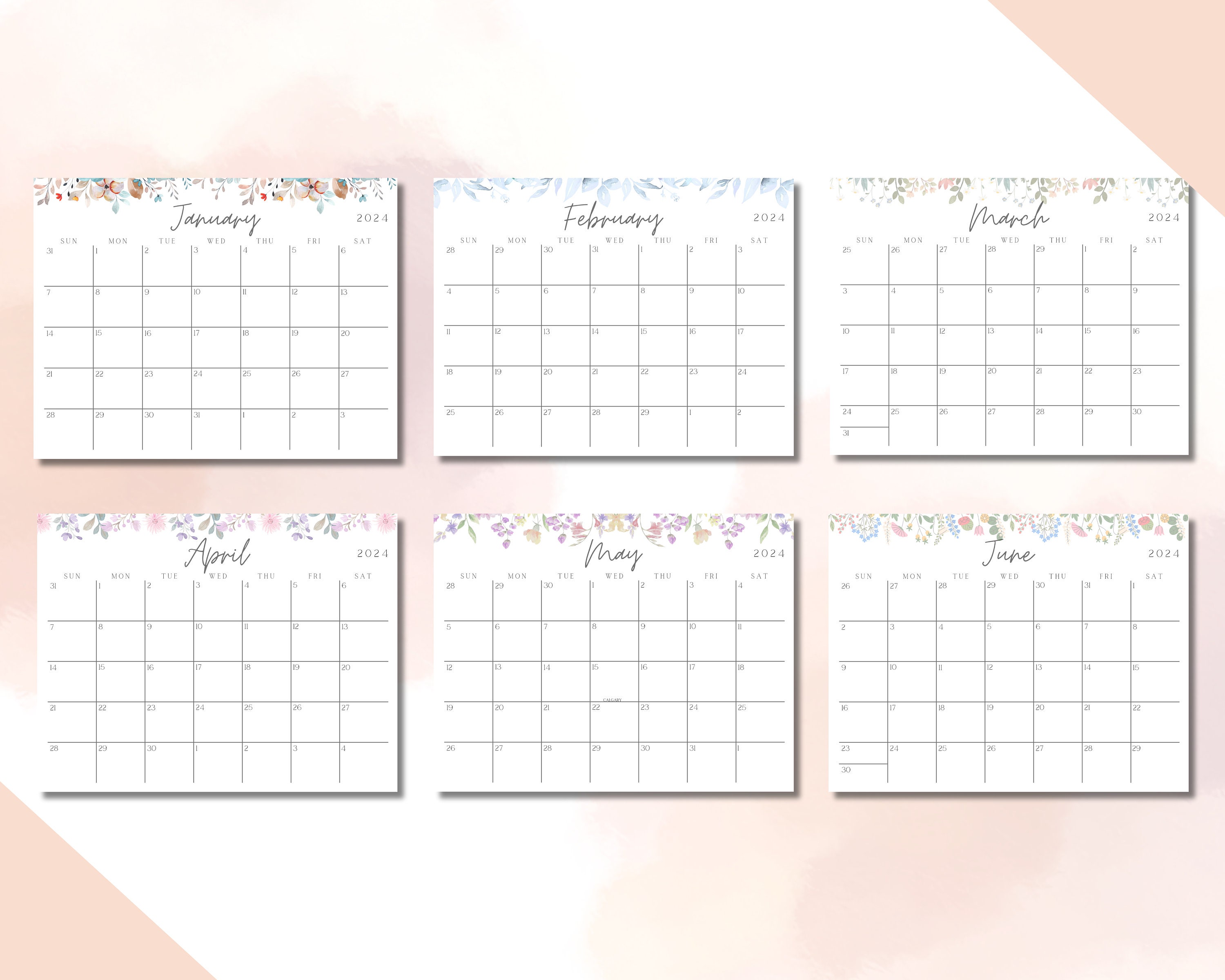 2023 2024 Calendars,printable Landscape Monthly Calendars,daily Planner ...