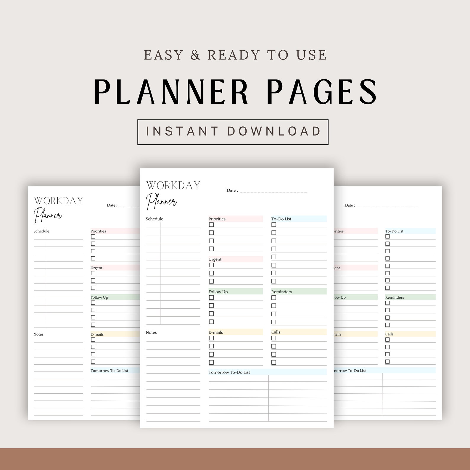 Daily Work Planner, Digital Download Printable, Work From Home ...