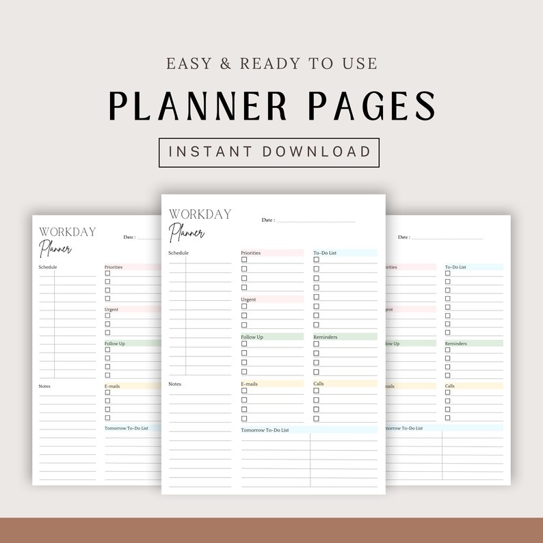 Daily Work Planner, Digital Download Printable, Work From Home ...