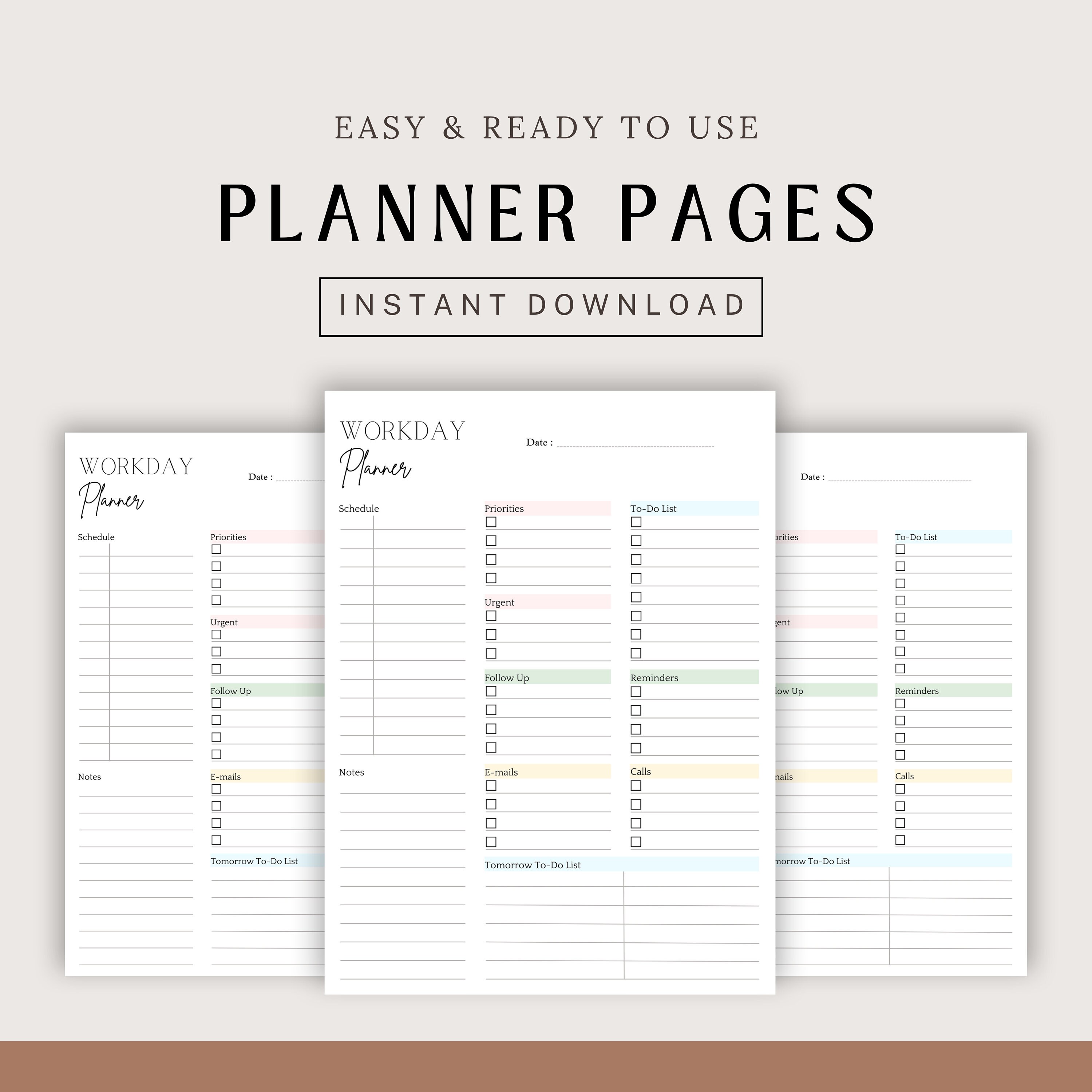 Daily Work Planner, Digital Download Printable, Work From Home ...