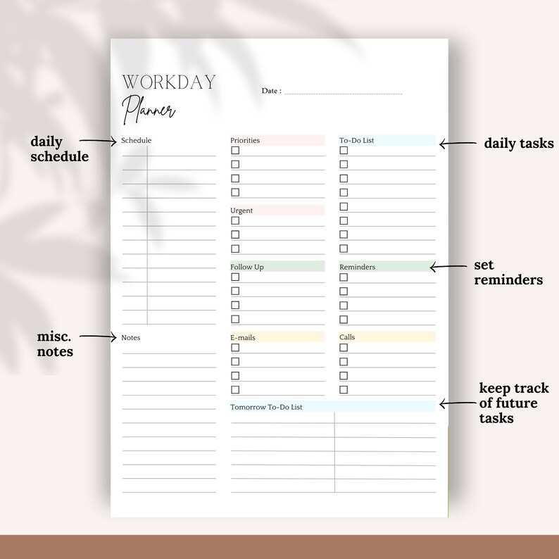 Daily Work Planner, Digital Download Printable, Work From Home ...