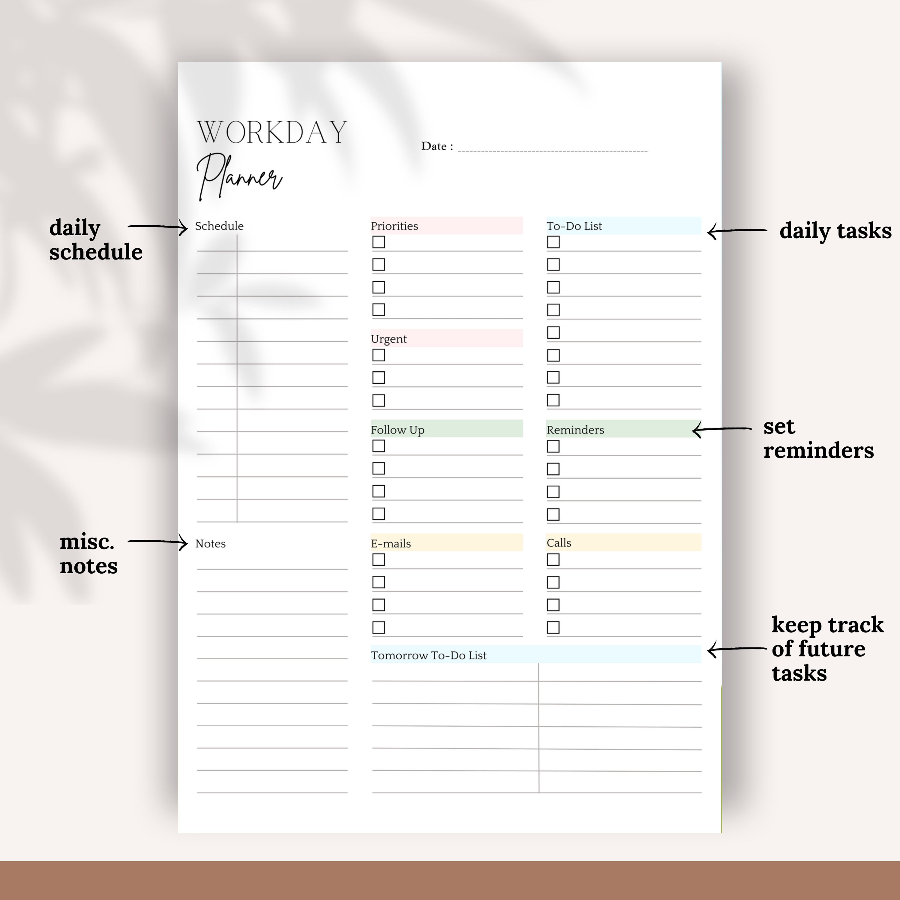 Daily Work Planner, Digital Download Printable, Work From Home ...