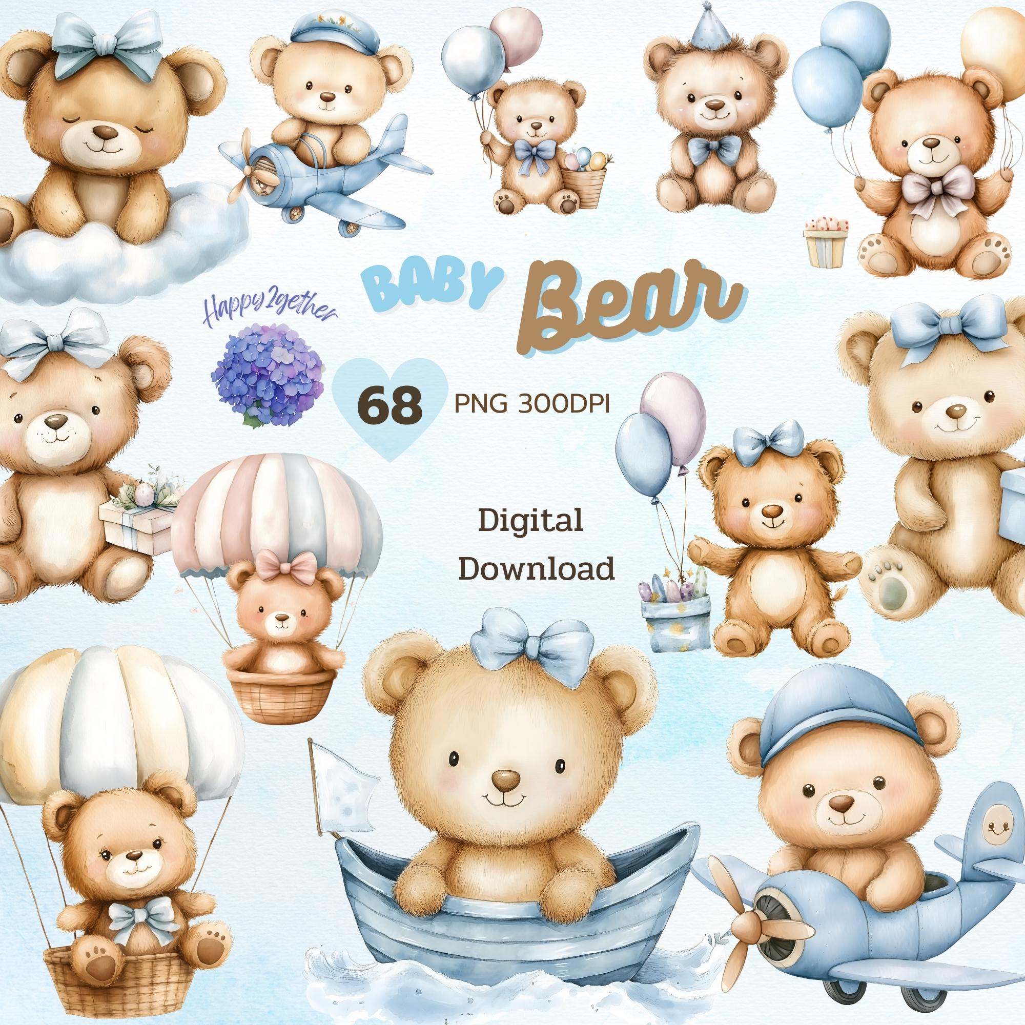 68 Cute Baby Bear Watercolor Clip Art, Digital Download for Nursery ...
