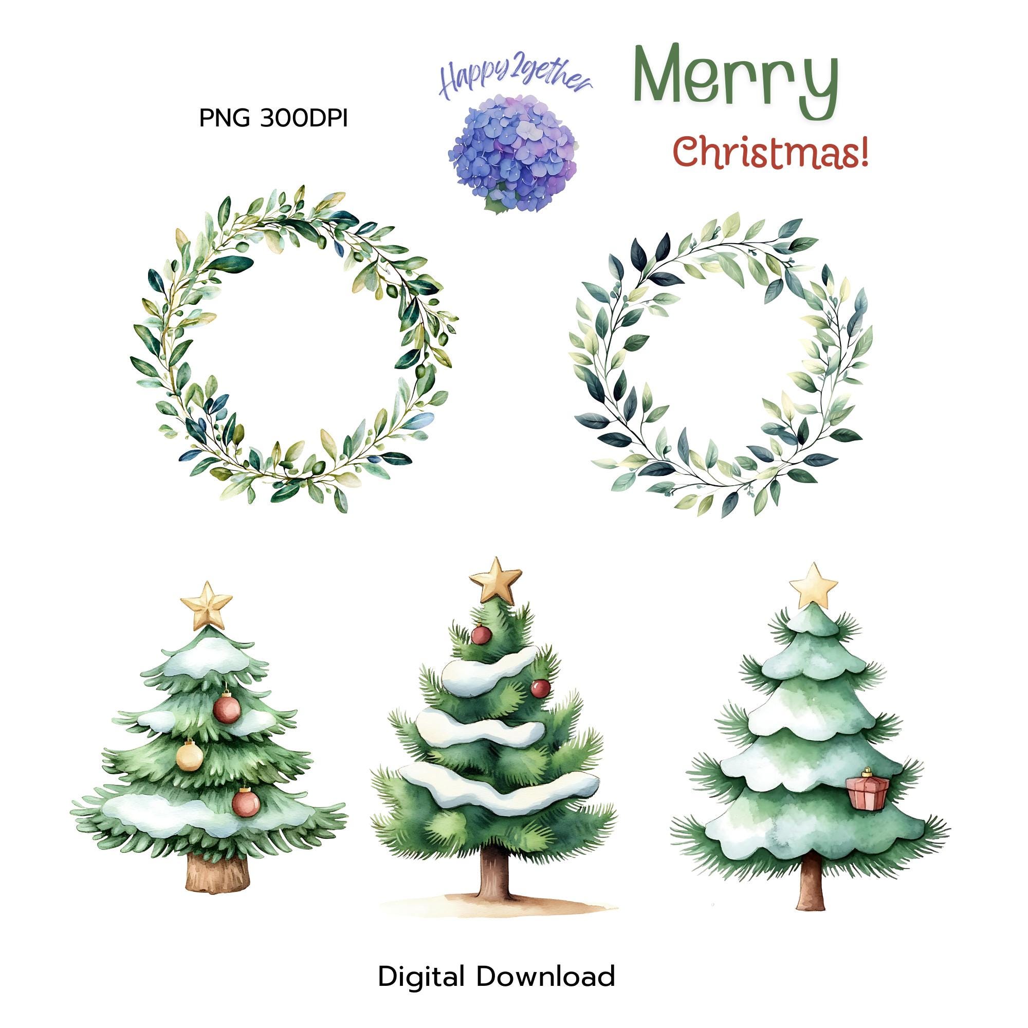 84 Watercolor Christmas Clip Art PNG Bundle, Good for Card, Invitation ...