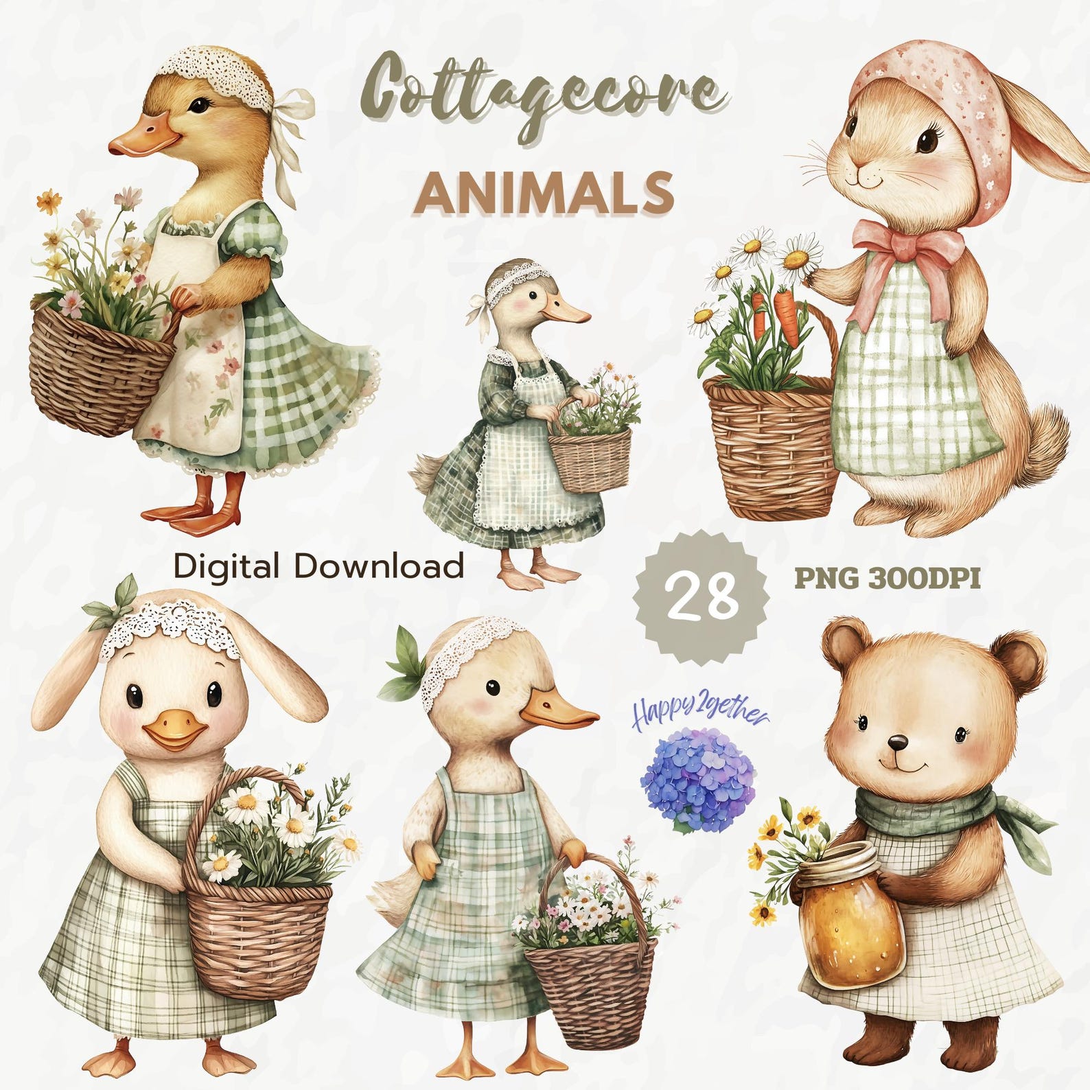 28 Cottagecore Animal Pngs ,watercolor Creature Digital Download for ...