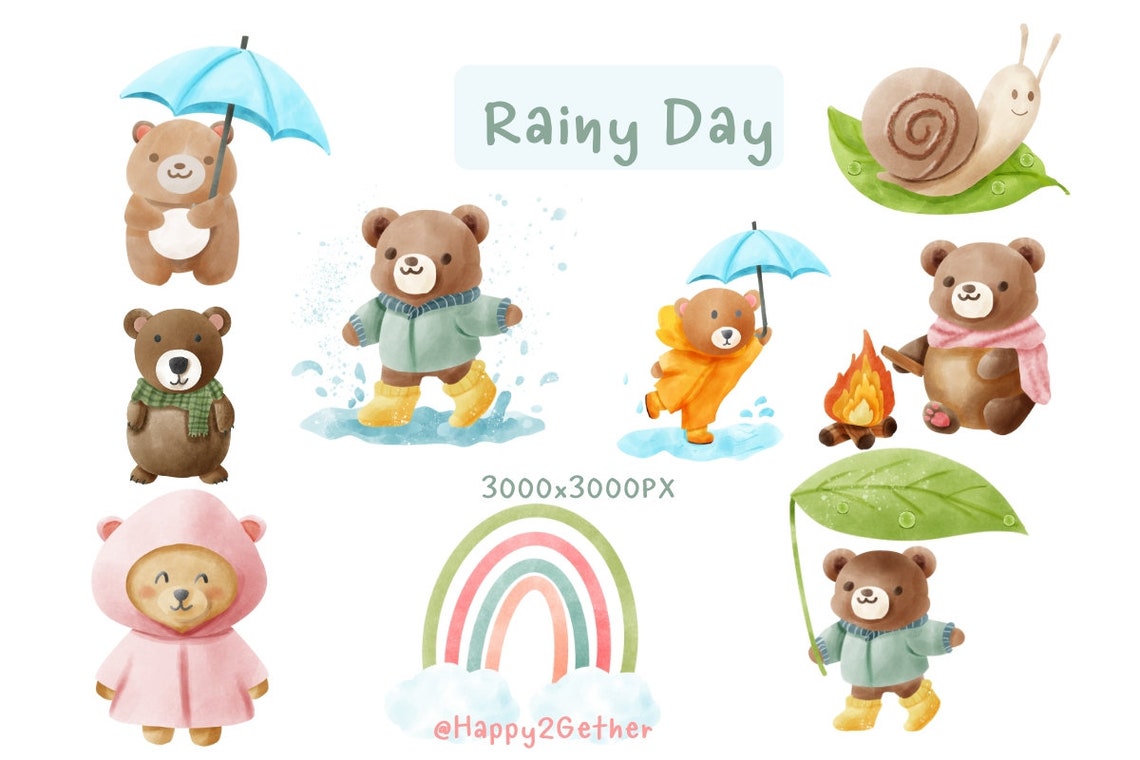 Cute Bear in the Rain: Perfect for Scrapbooking, Stickers, and More ...