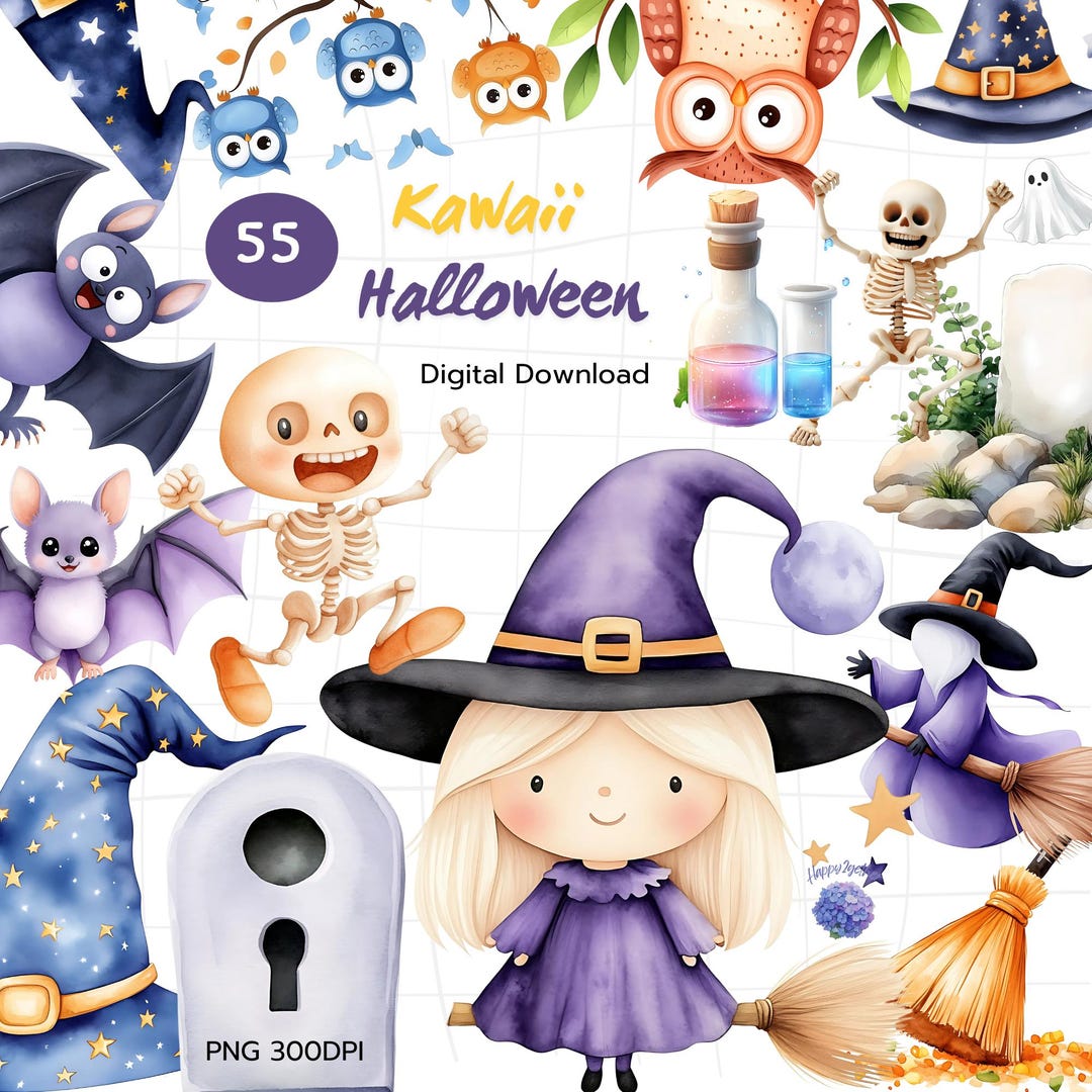 Cute Halloween Clip Art Set ,enhance Your Spooky Creations, Scrapbooks ...