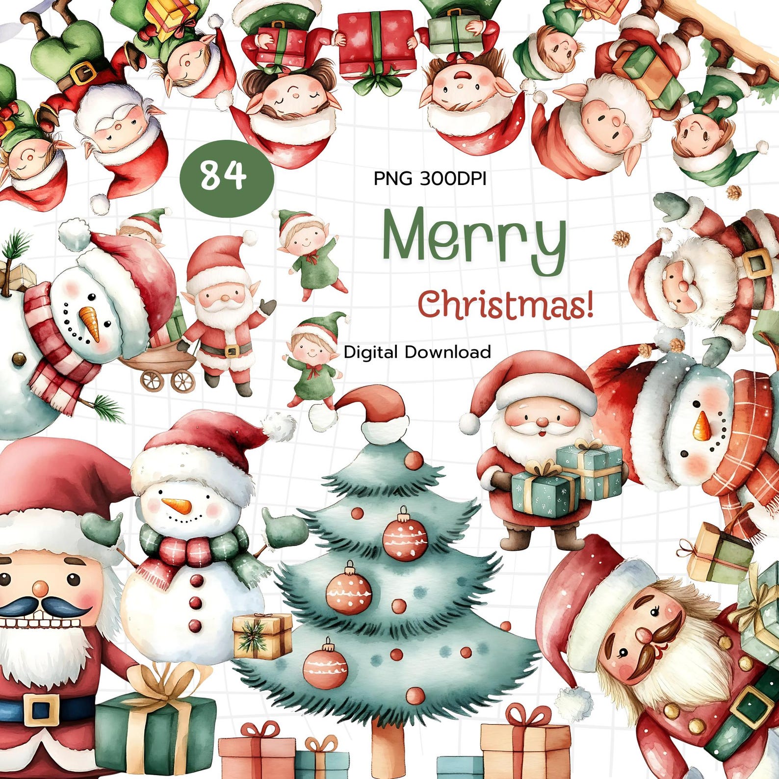 84 Watercolor Christmas Clip Art PNG Bundle, Good for Card, Invitation ...