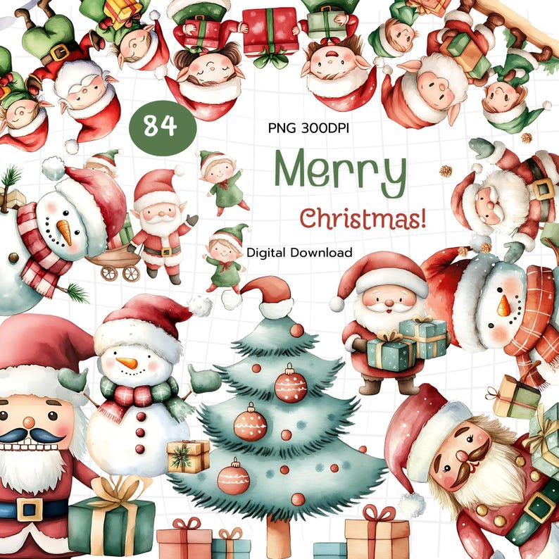 84 Watercolor Christmas Clip Art PNG Bundle, Good for Card, Invitation ...