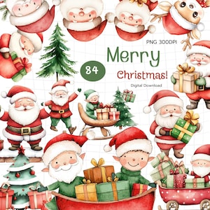 84 Watercolor Christmas Clip Art PNG Bundle, Good for Card, Invitation ...