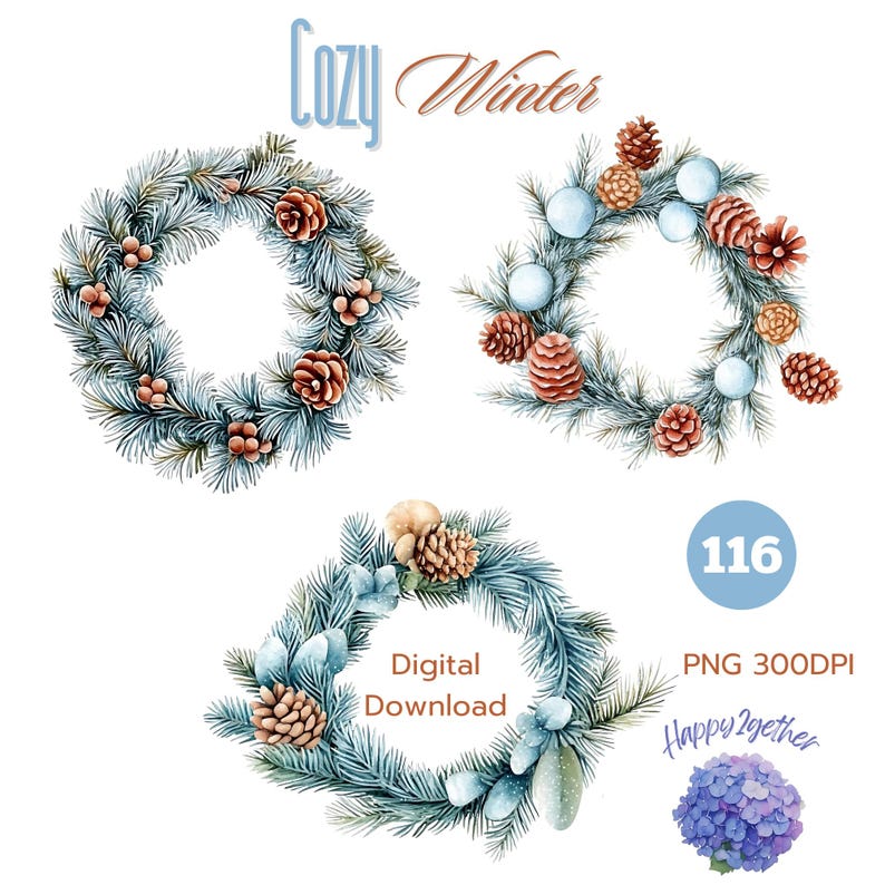 116cozy Winter Hygge Watercolor Clip Art Bundle, Hand Painted Holiday ...