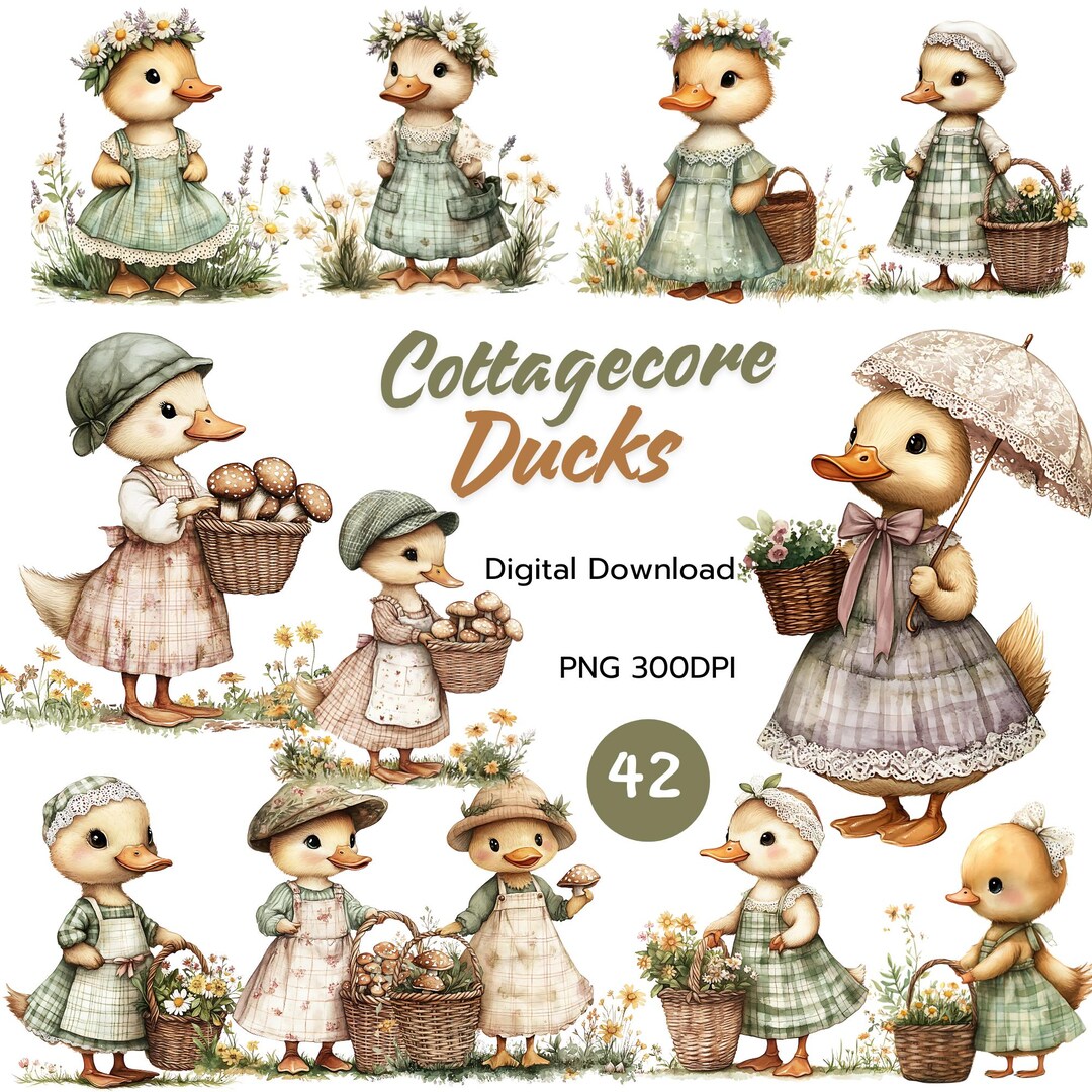 42 Charming Cottagecore Ducks Clip Art, Boho Cottagecore Clip Art ...