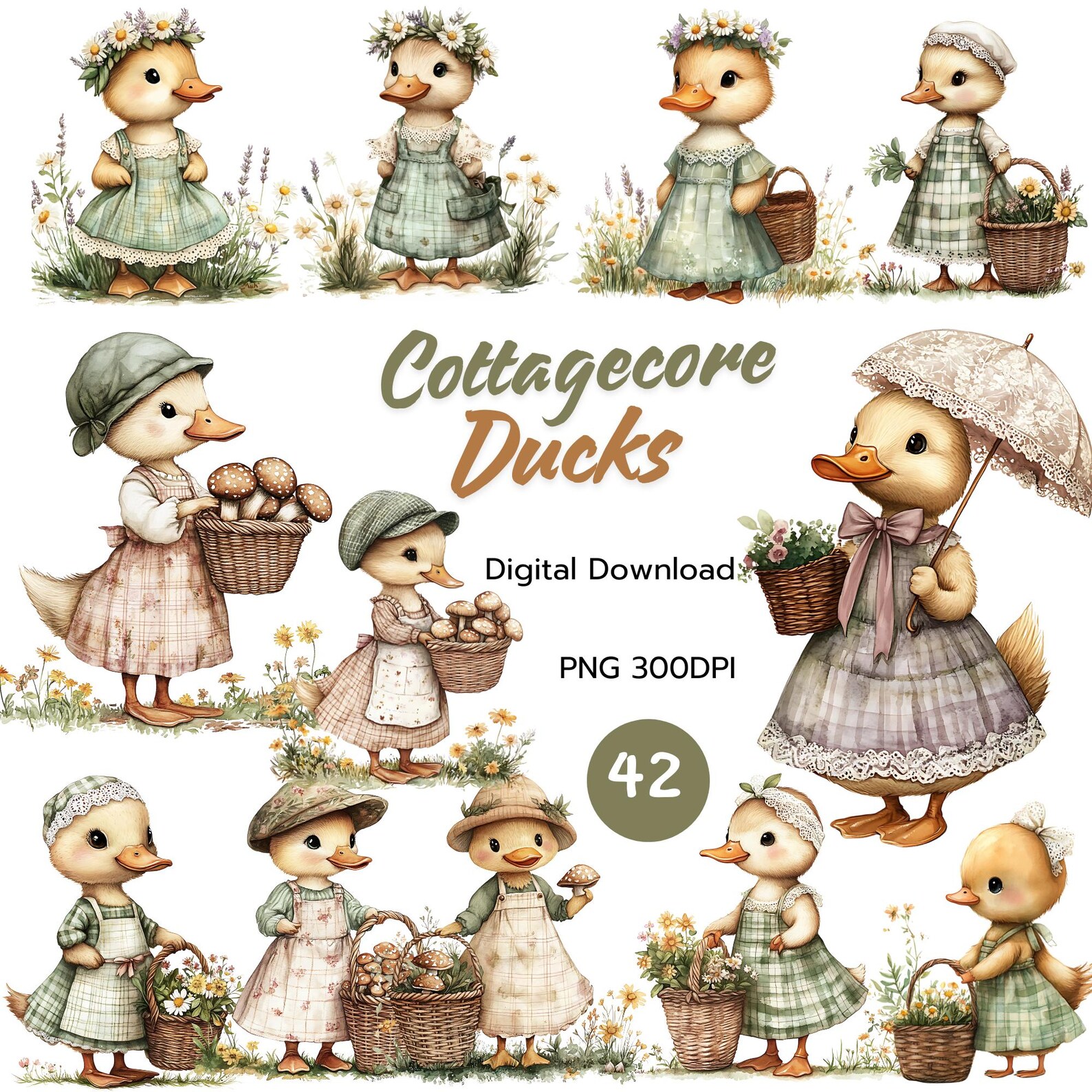 42 Charming Cottagecore Ducks Clip Art, Boho Cottagecore Clip Art ...