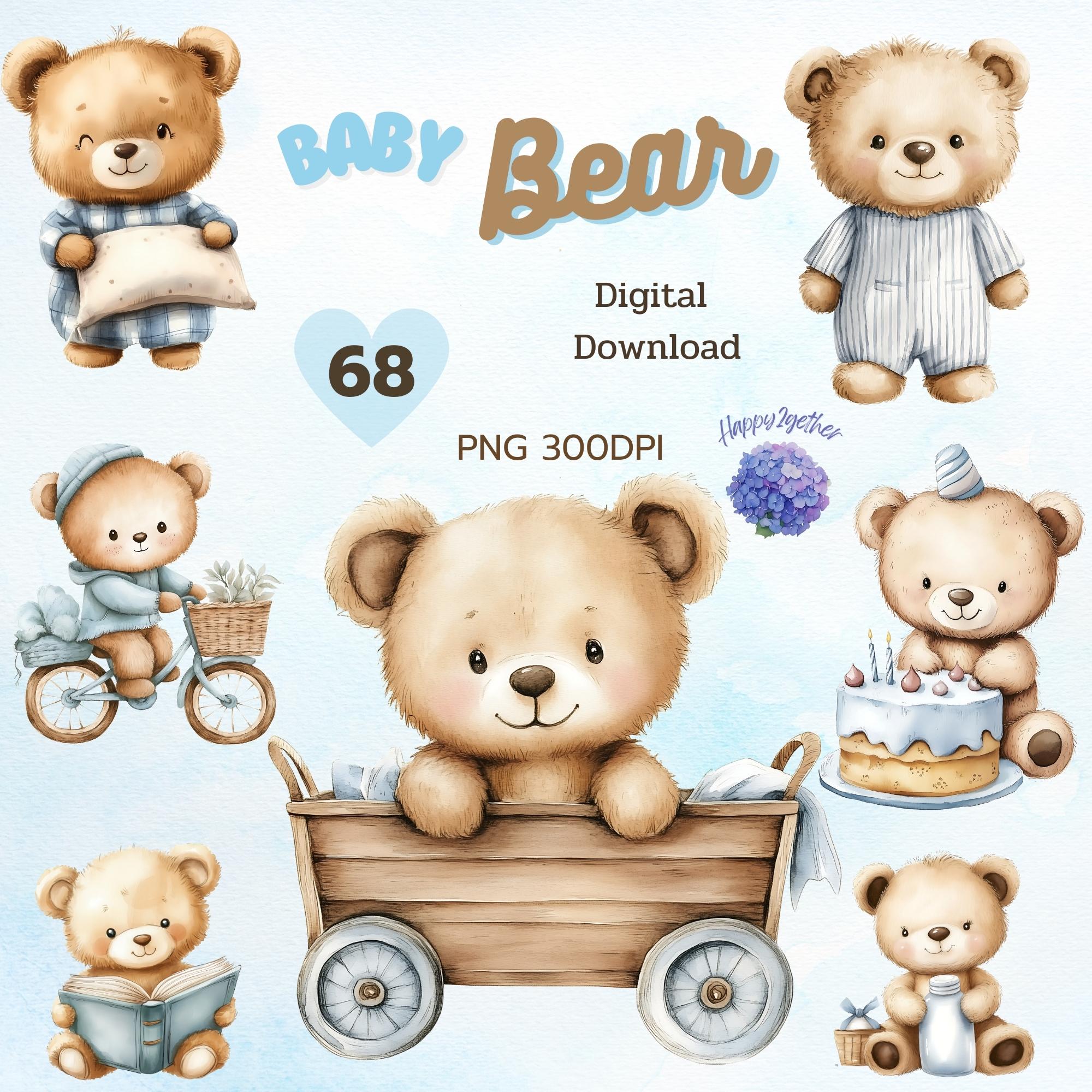 68 Cute Baby Bear Watercolor Clip Art, Digital Download for Nursery ...