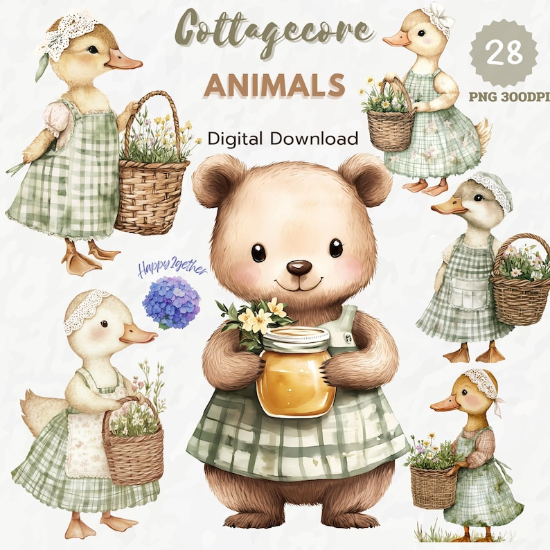 28 Cottagecore Animal Pngs ,watercolor Creature Digital Download for ...