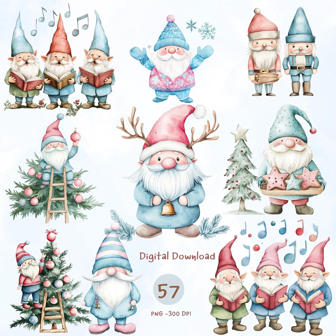 57 Cute Watercolor Christmas Gnomes Clipart Bundle: Adorable Gnomes ...