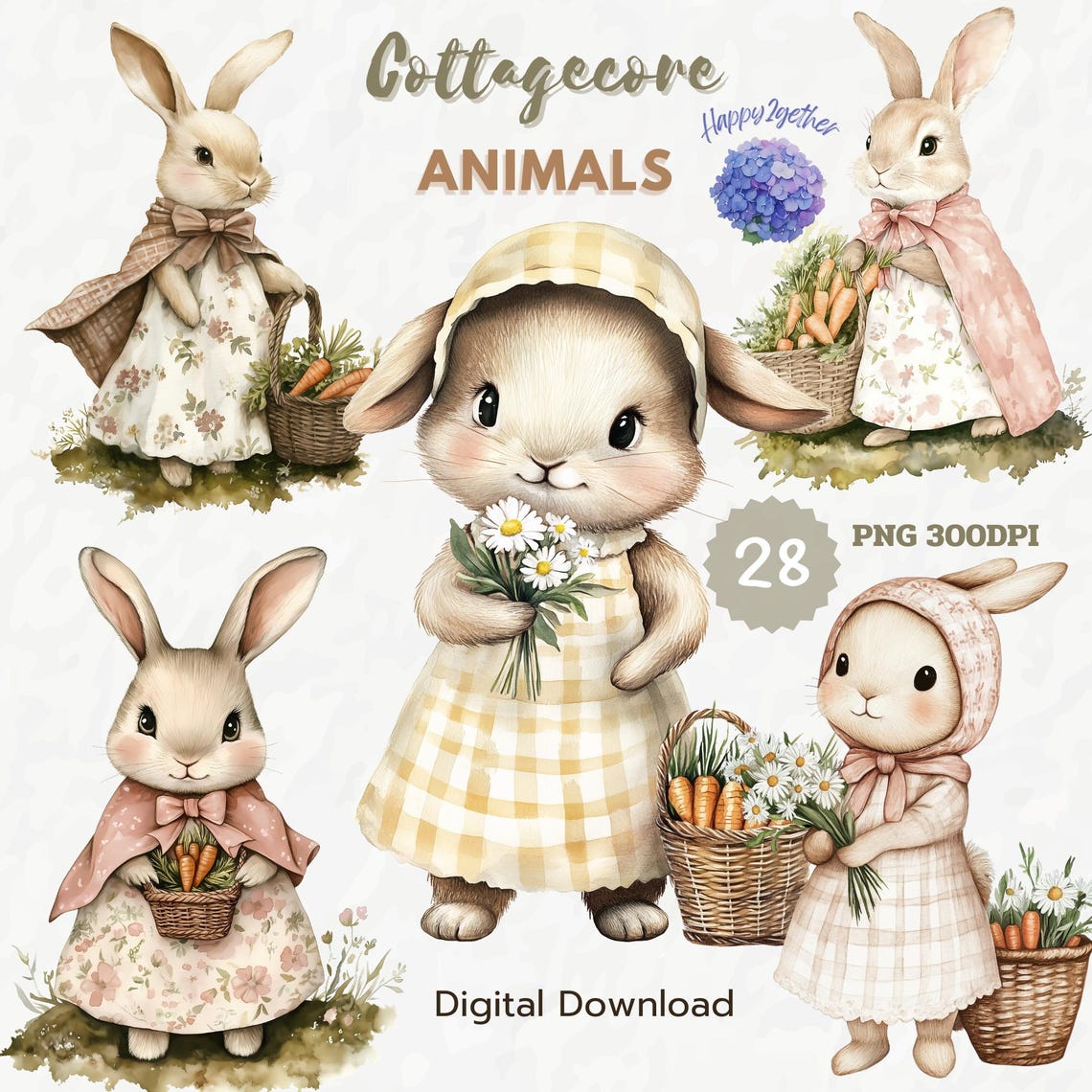 28 Cottagecore Animal Pngs ,watercolor Creature Digital Download for ...