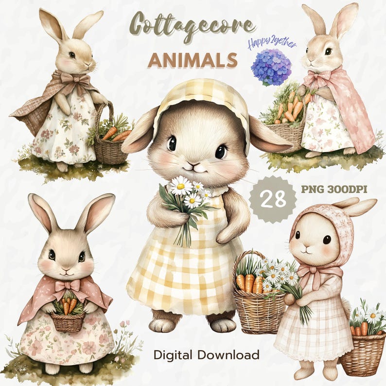 28 Cottagecore Animal Pngs ,watercolor Creature Digital Download for ...