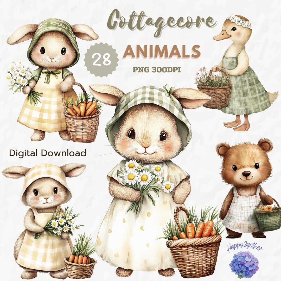 28 Cottagecore Animal Pngs ,watercolor Creature Digital Download for ...