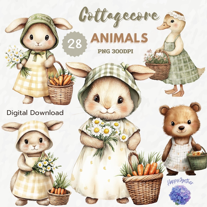 28 Cottagecore Animal Pngs ,watercolor Creature Digital Download for ...