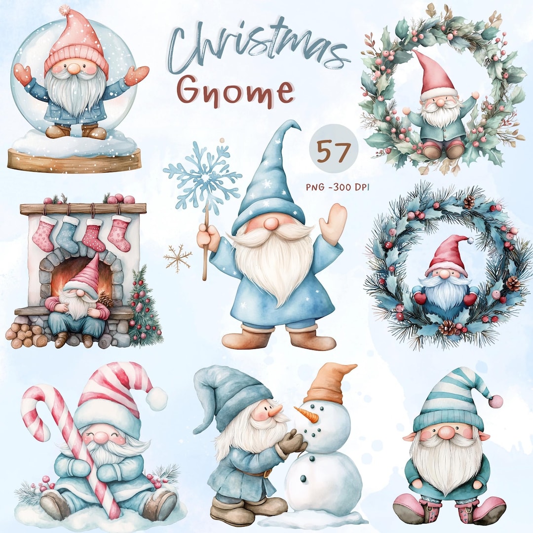 57 Cute Watercolor Christmas Gnomes Clipart Bundle: Adorable Gnomes ...