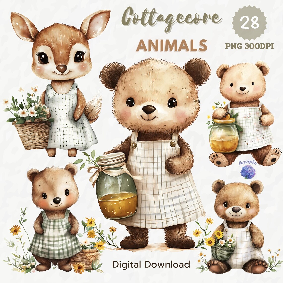 28 Cottagecore Animal Pngs ,watercolor Creature Digital Download for ...