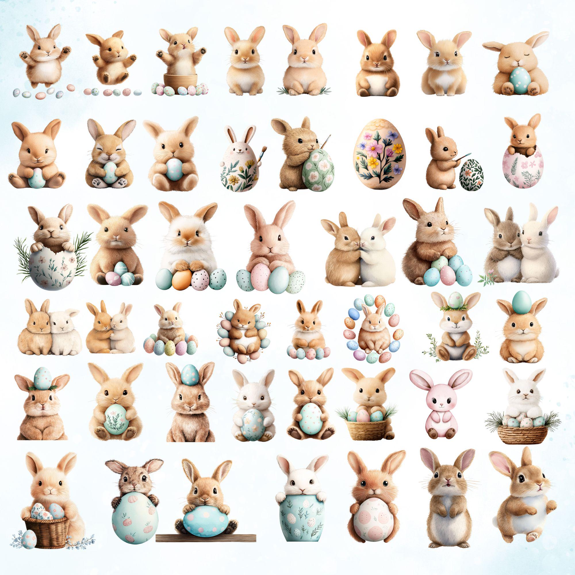 Watercolor Bunny Easter Clip Art Set - Adorable Spring Rabbit ...