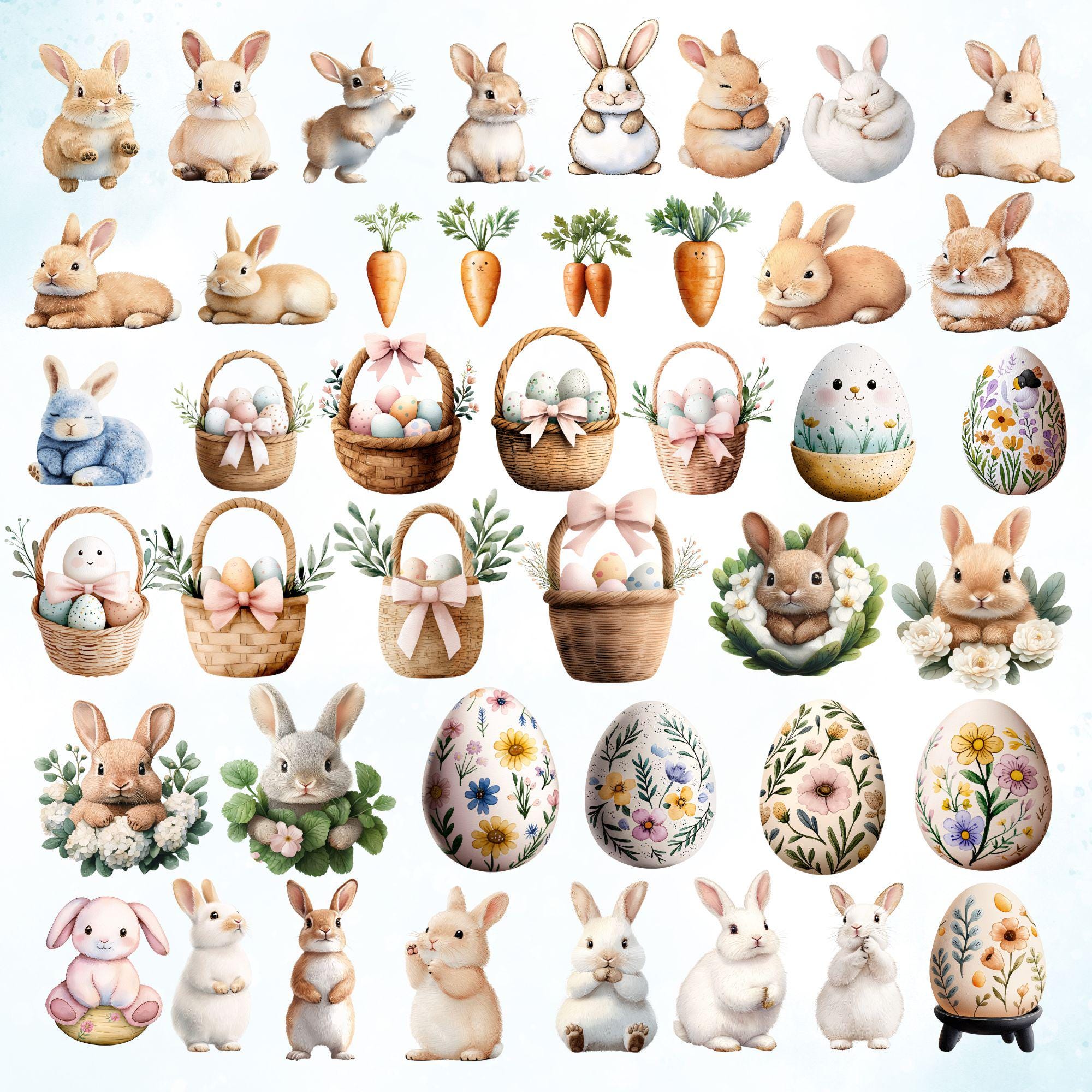 Watercolor Bunny Easter Clip Art Set - Adorable Spring Rabbit ...
