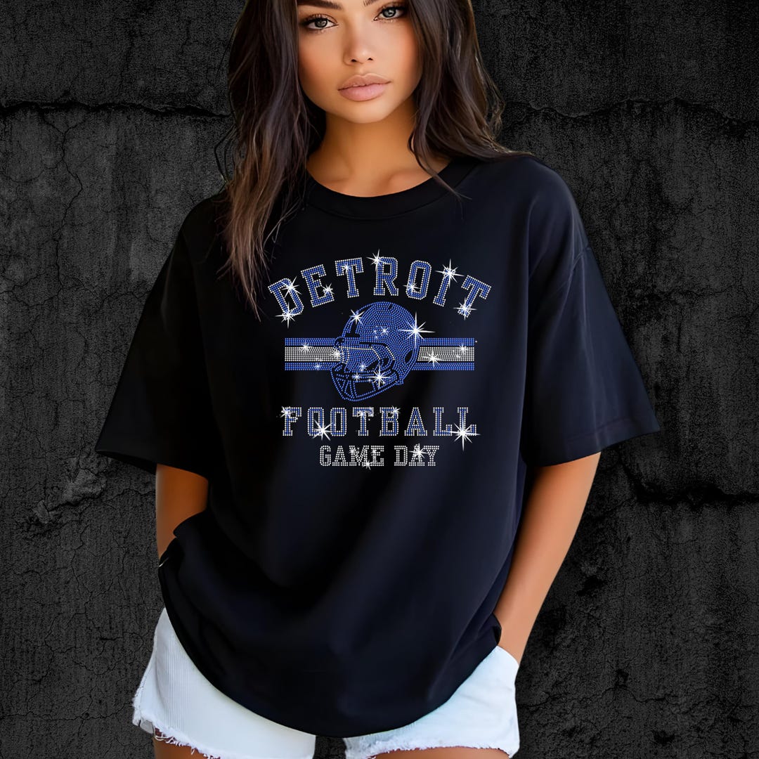 Detroit Football Rhinestone Shirt: Game Day Sparkle Tee - Etsy