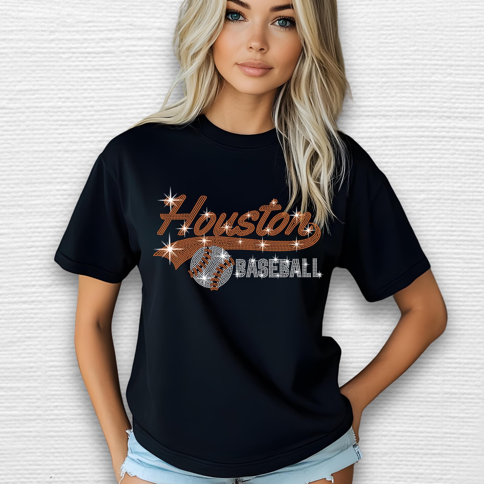 Houston Baseball Rhinestone Shirt: Baseball Fan Apparel - Etsy