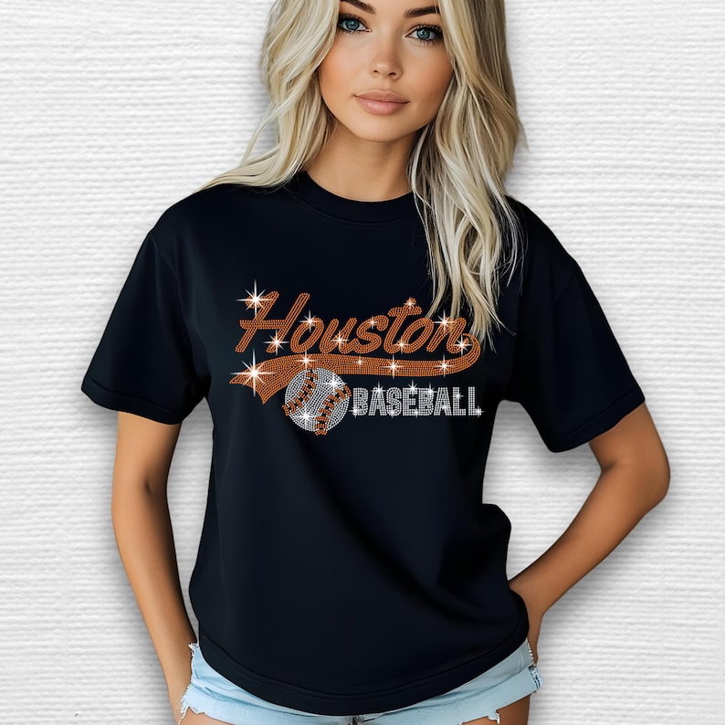 Houston Baseball Rhinestone Shirt: Baseball Fan Apparel - Etsy