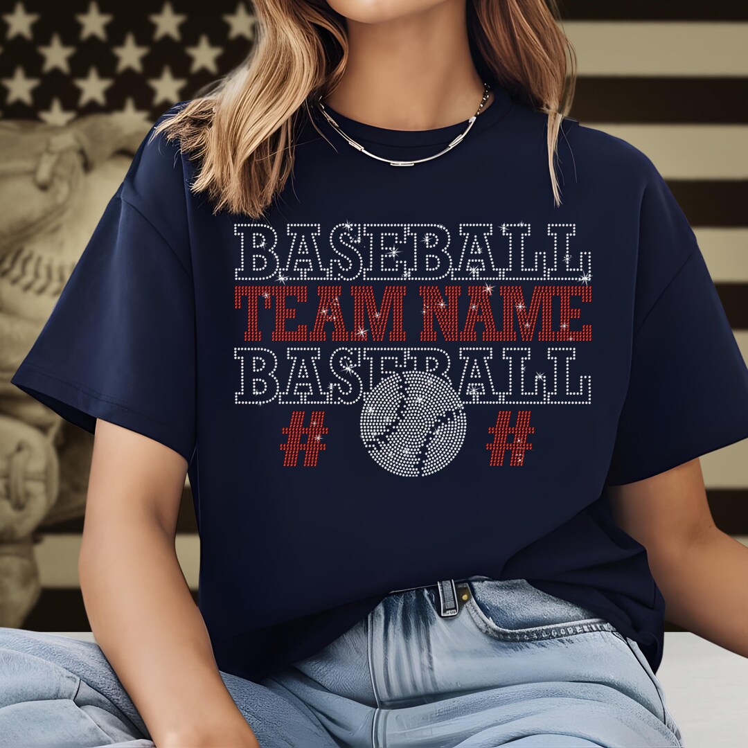 Personalized Baseball Team Name Rhinestone Shirt, Custom Sports Tee ...