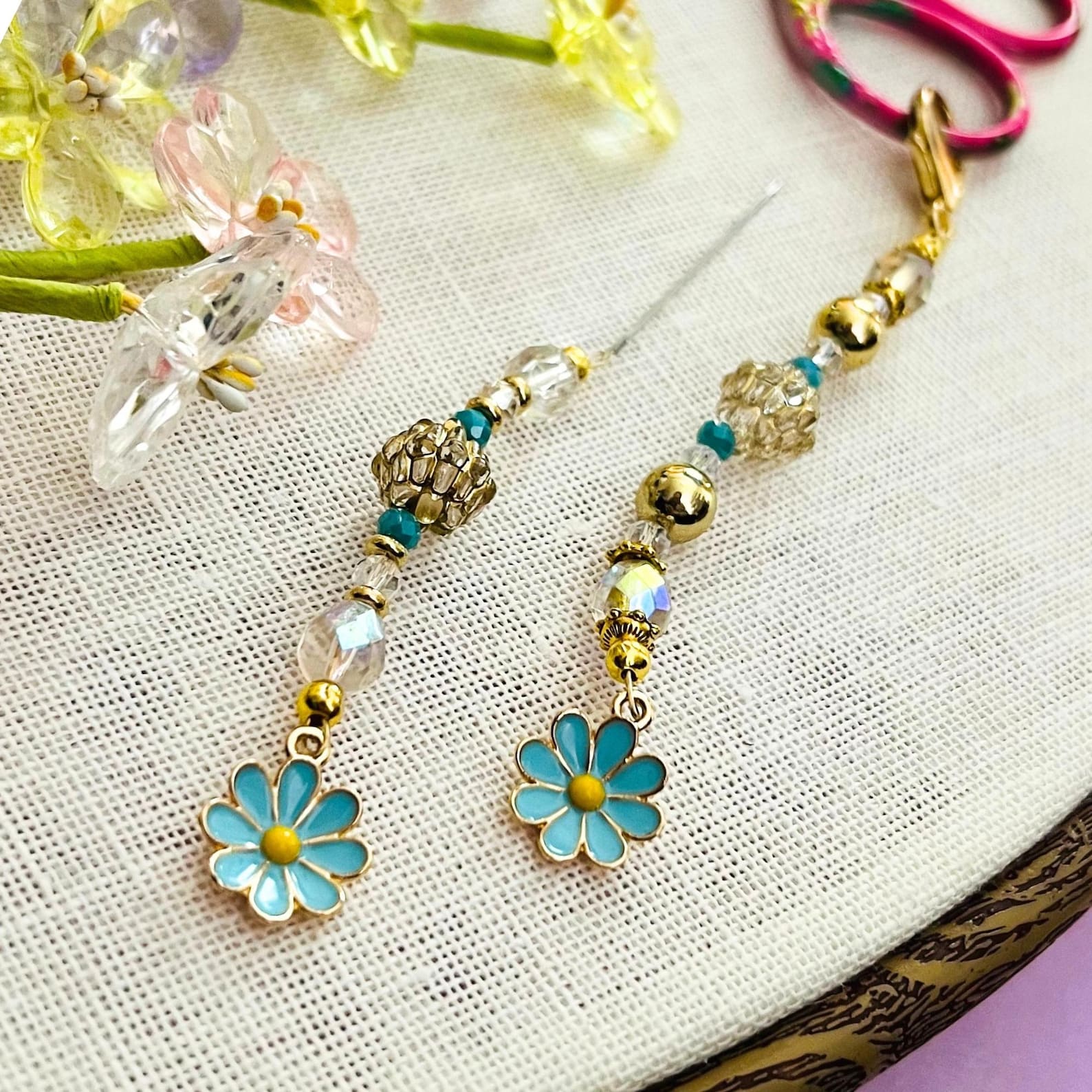 Blue and Gold Accent Flower Charm Bead Scissor Fob | Frogger, Stitch ...