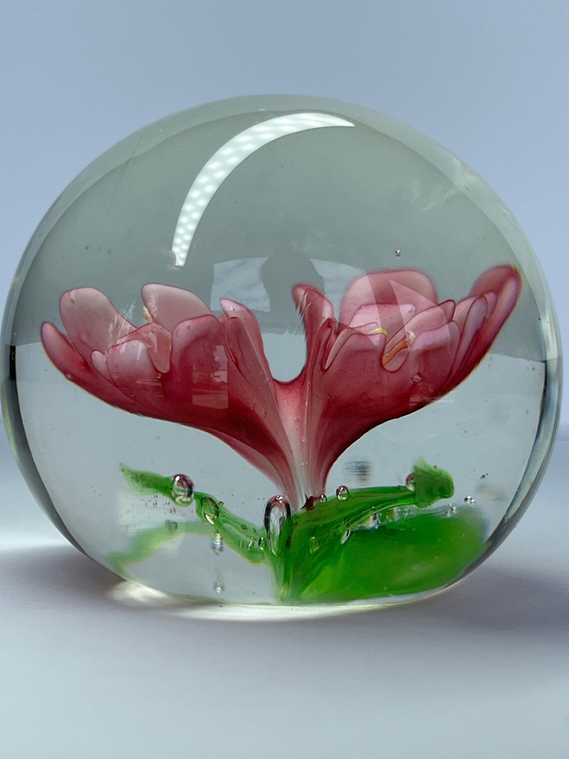 Vintage Pink Flower Glass Paperweight Art Glass - Etsy