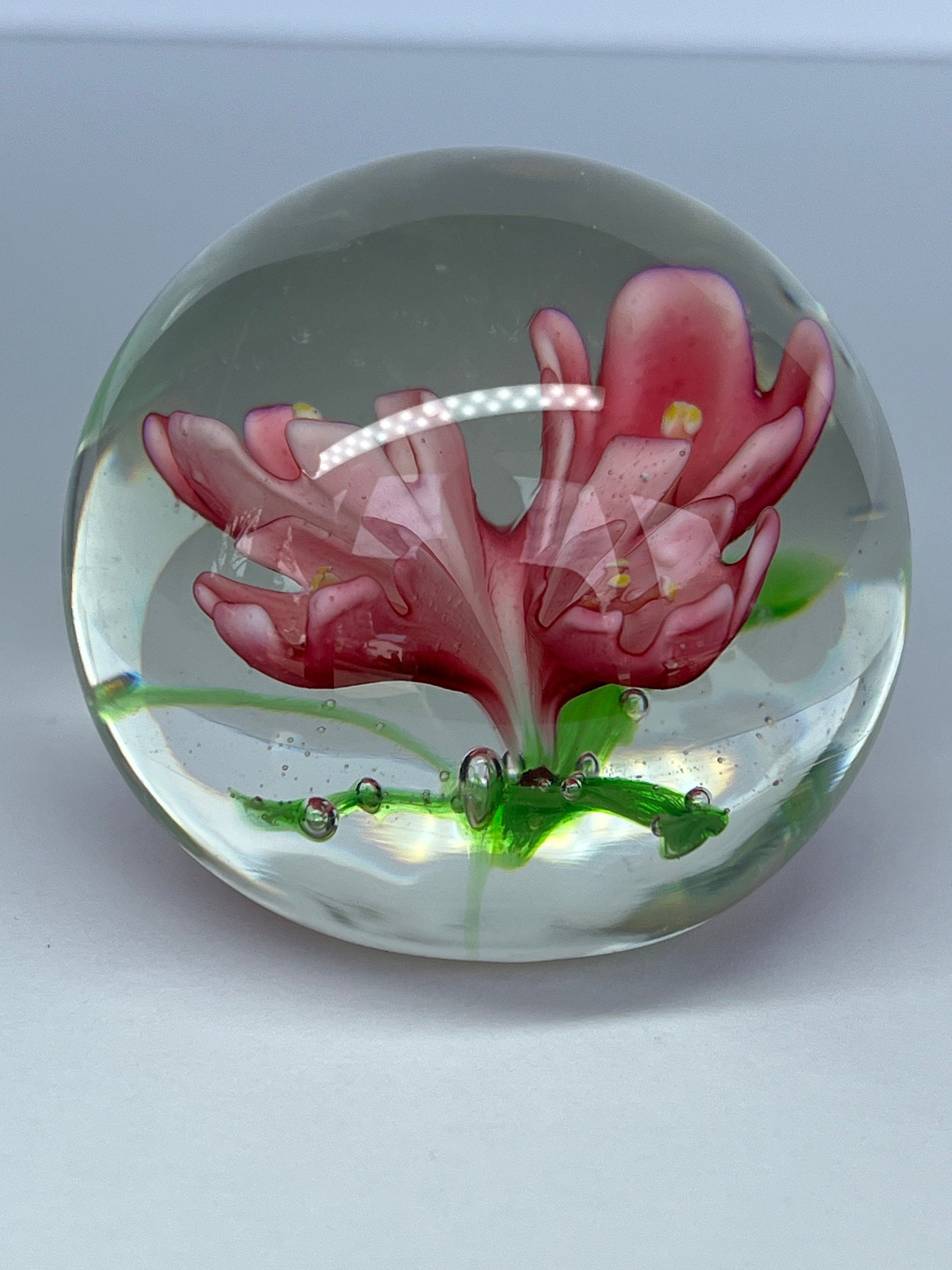 Vintage Pink Flower Glass Paperweight Art Glass - Etsy