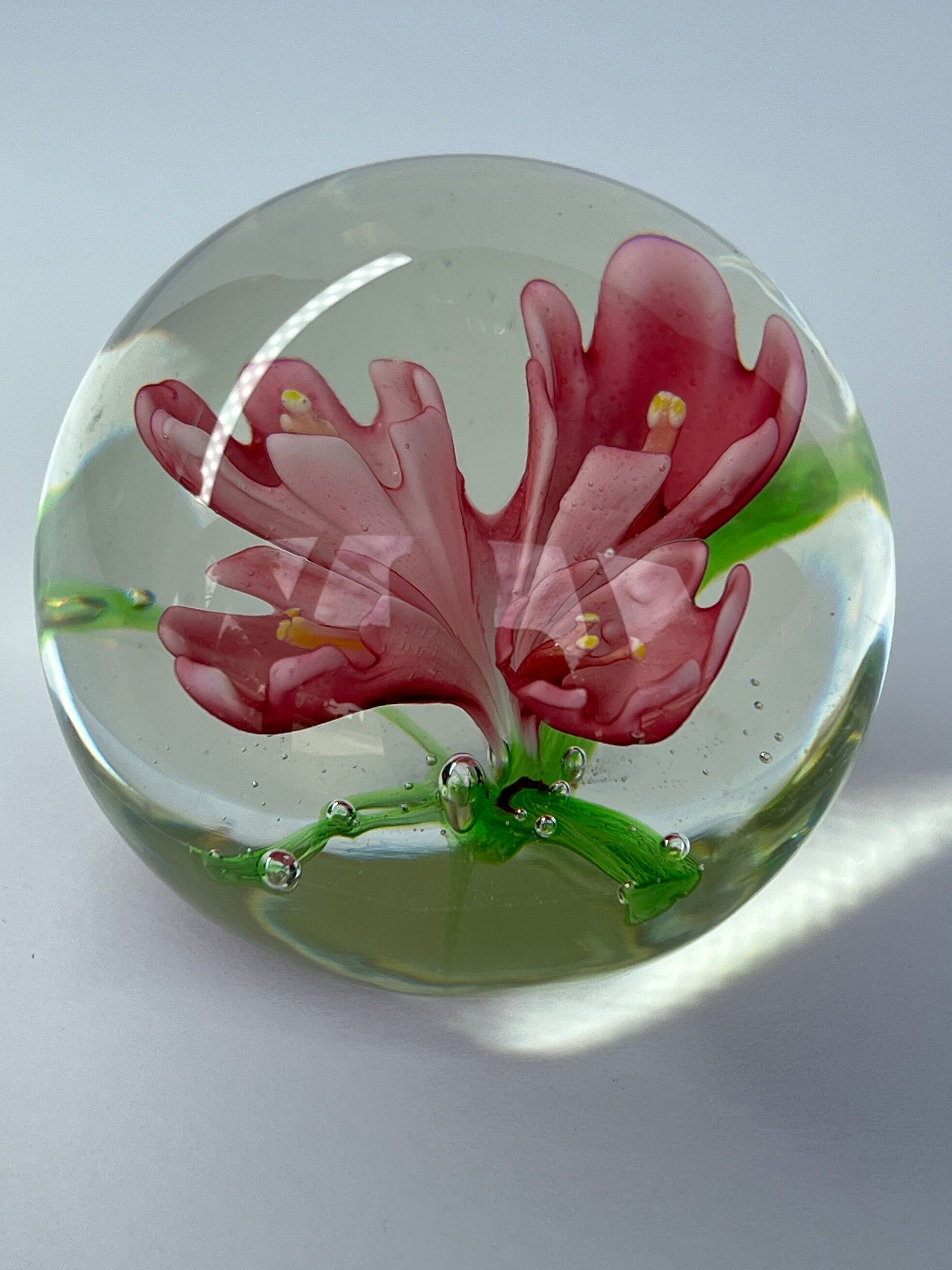 Vintage Pink Flower Glass Paperweight Art Glass - Etsy