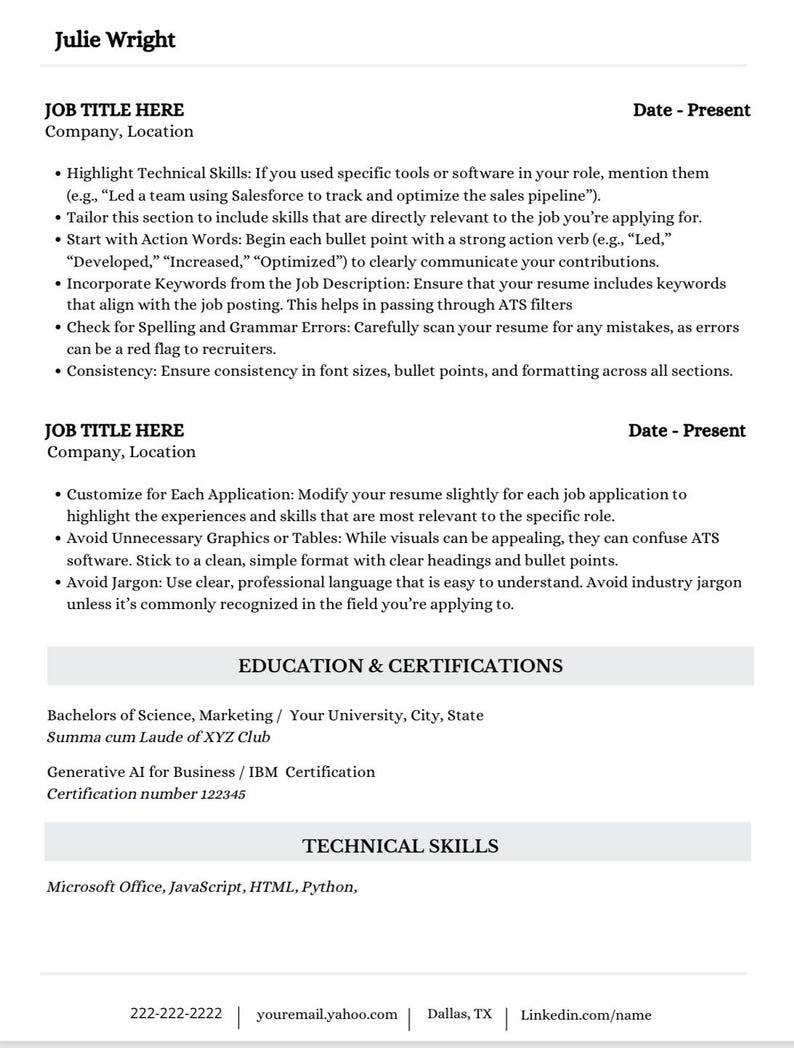 Ats-friendly Resume Template Professional & Editable Job-winning Format ...
