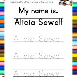 Tracing Letter Pre School Handwriting Custom First and Last Name Kids ...