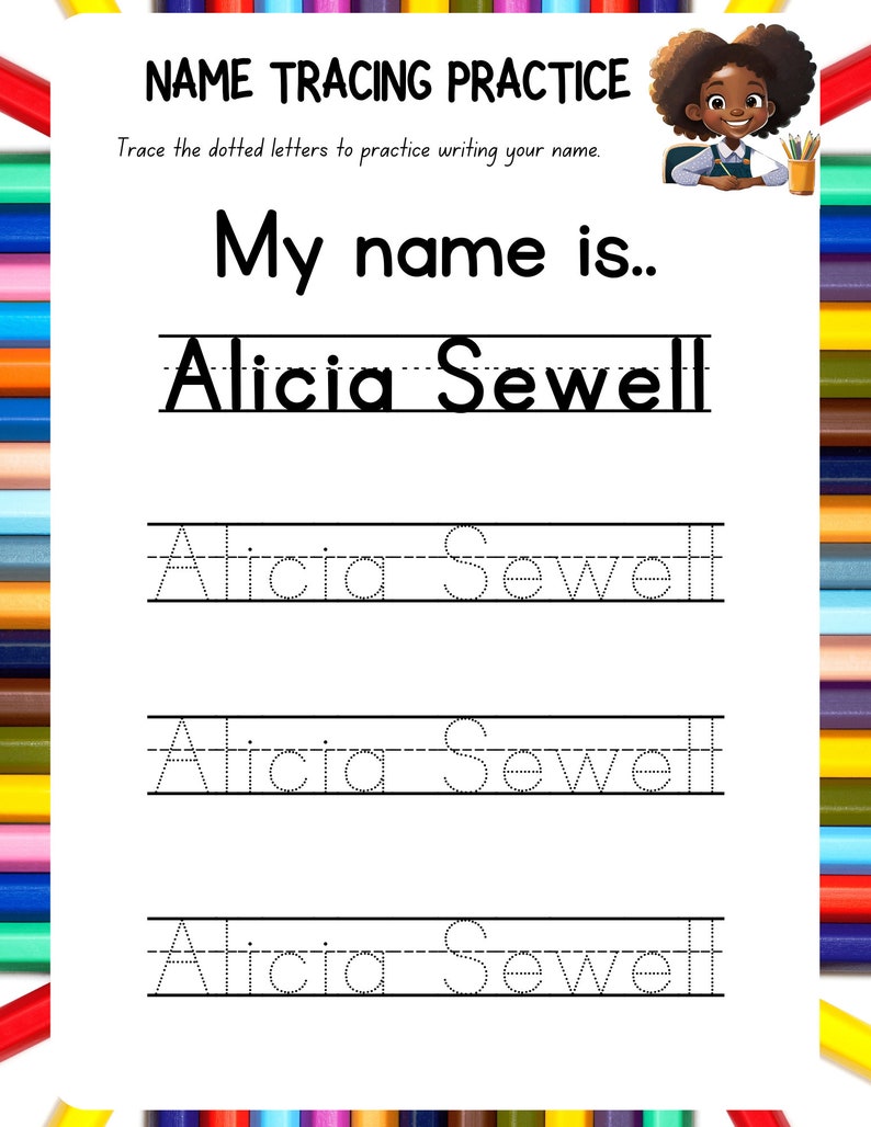 Tracing Letter Pre School Handwriting Custom First and Last Name Kids ...