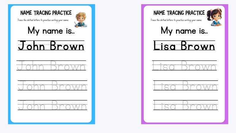 Tracing Letter Pre School Handwriting Custom First and Last Name Kids ...