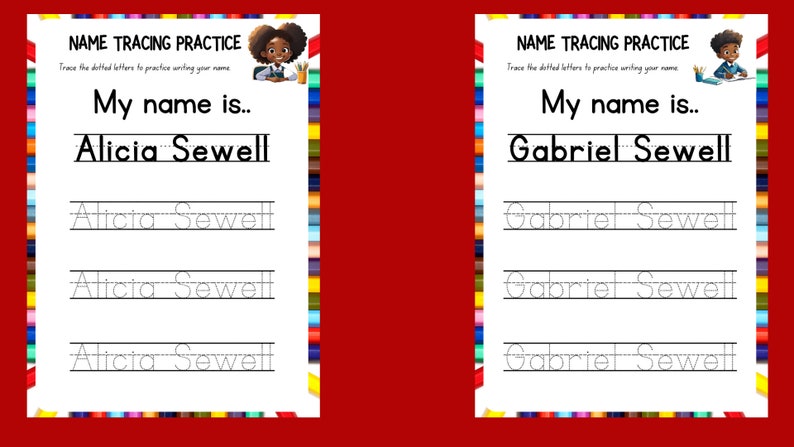 Tracing Letter Pre School Handwriting Custom First and Last Name Kids ...