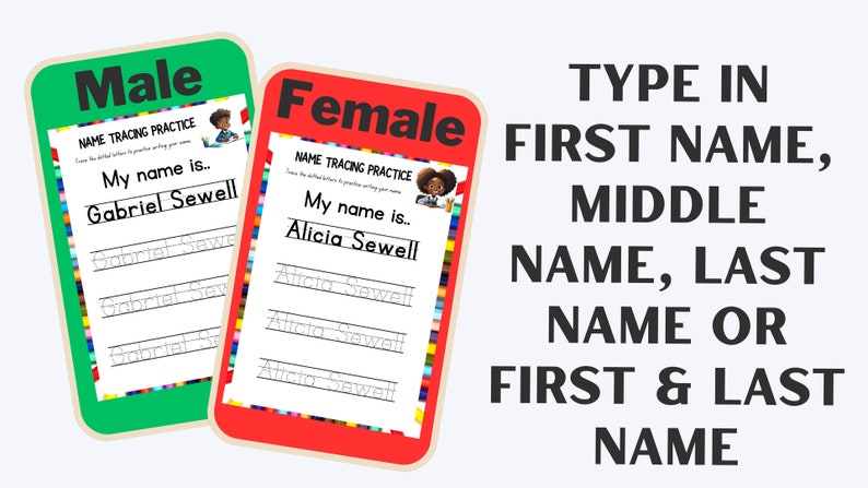 Tracing Letter Pre School Handwriting Custom First and Last Name Kids ...