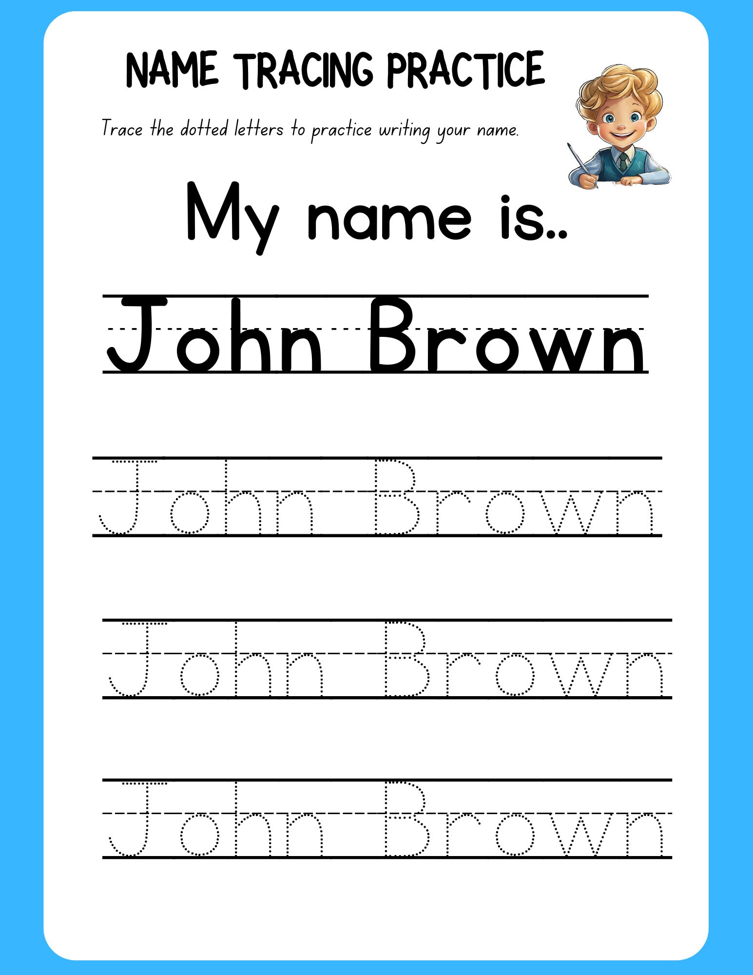 Tracing Letter Pre School Handwriting Custom First and Last Name Kids ...