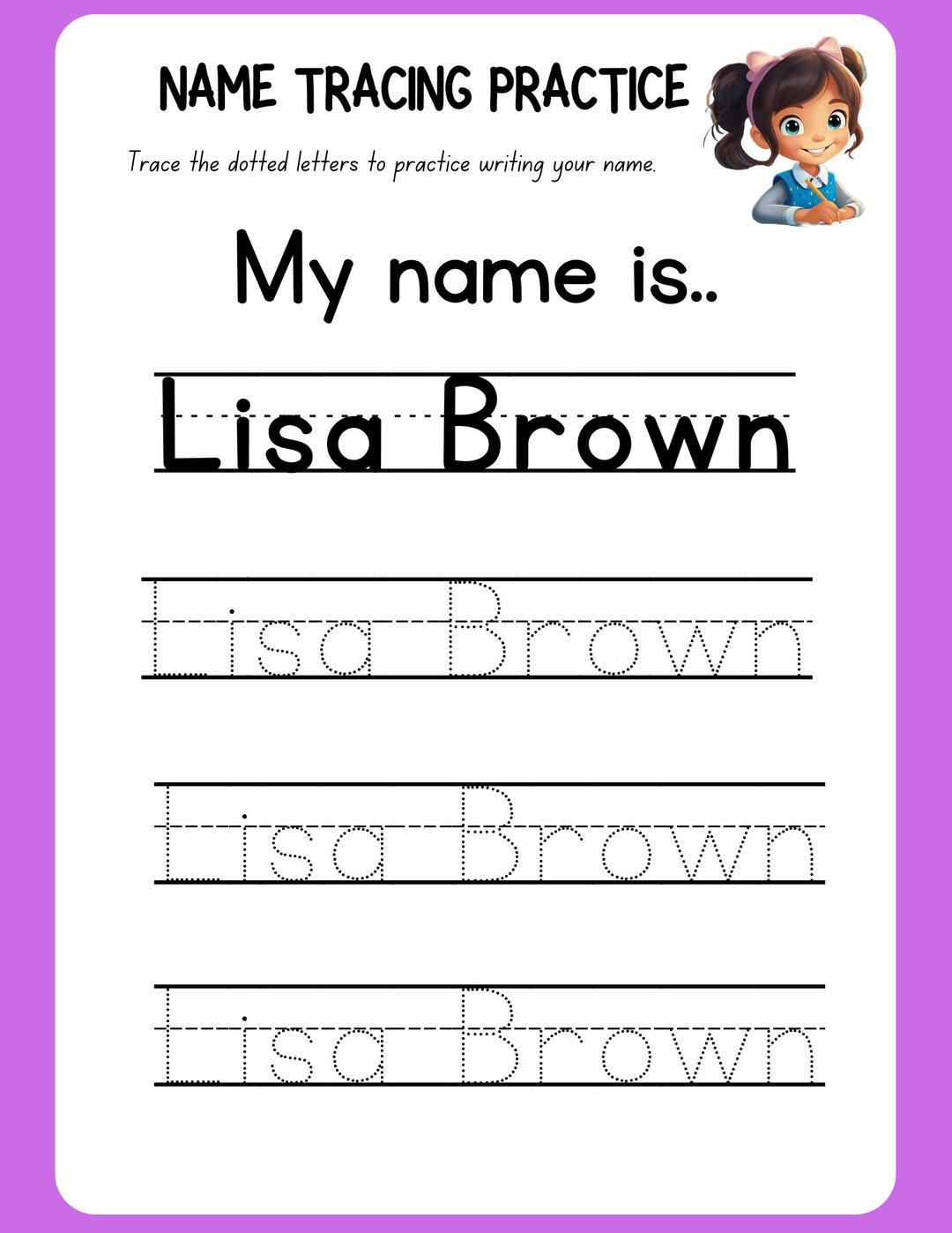 Tracing Letter Pre School Handwriting Custom First and Last Name Kids ...